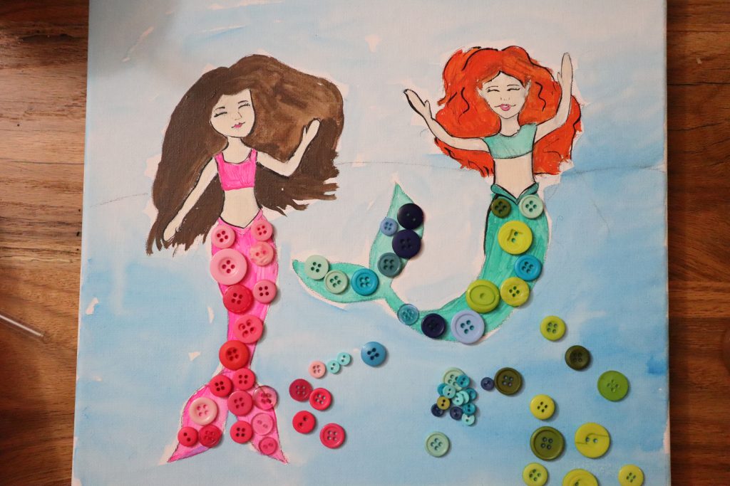 How to Make an Easy Mermaid Art Canvas With Buttons and Your Cricut ...